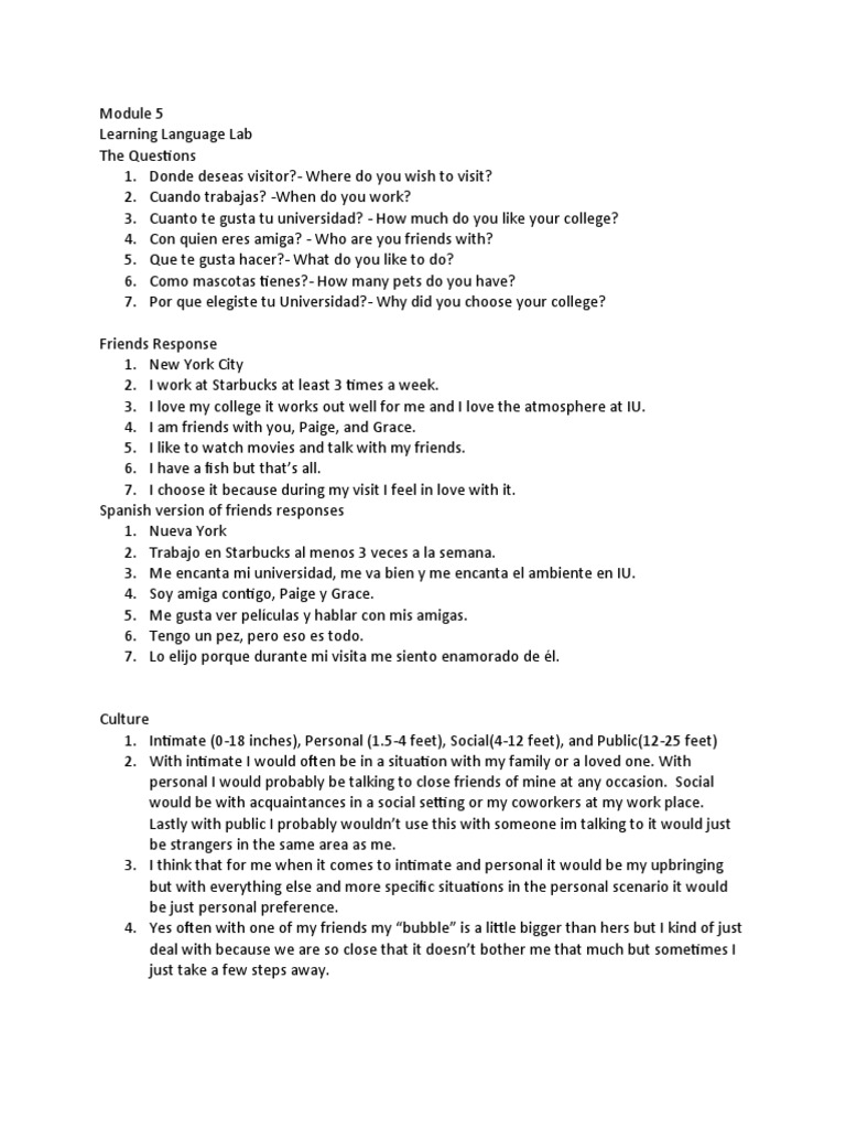 Spanish Module 5 | PDF