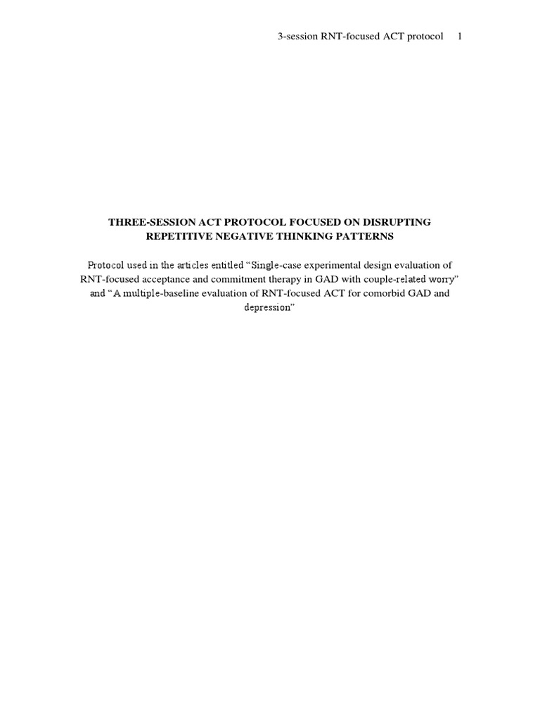 RNT-Focused ACT Protocol Overview | PDF | Thought | Psychotherapy