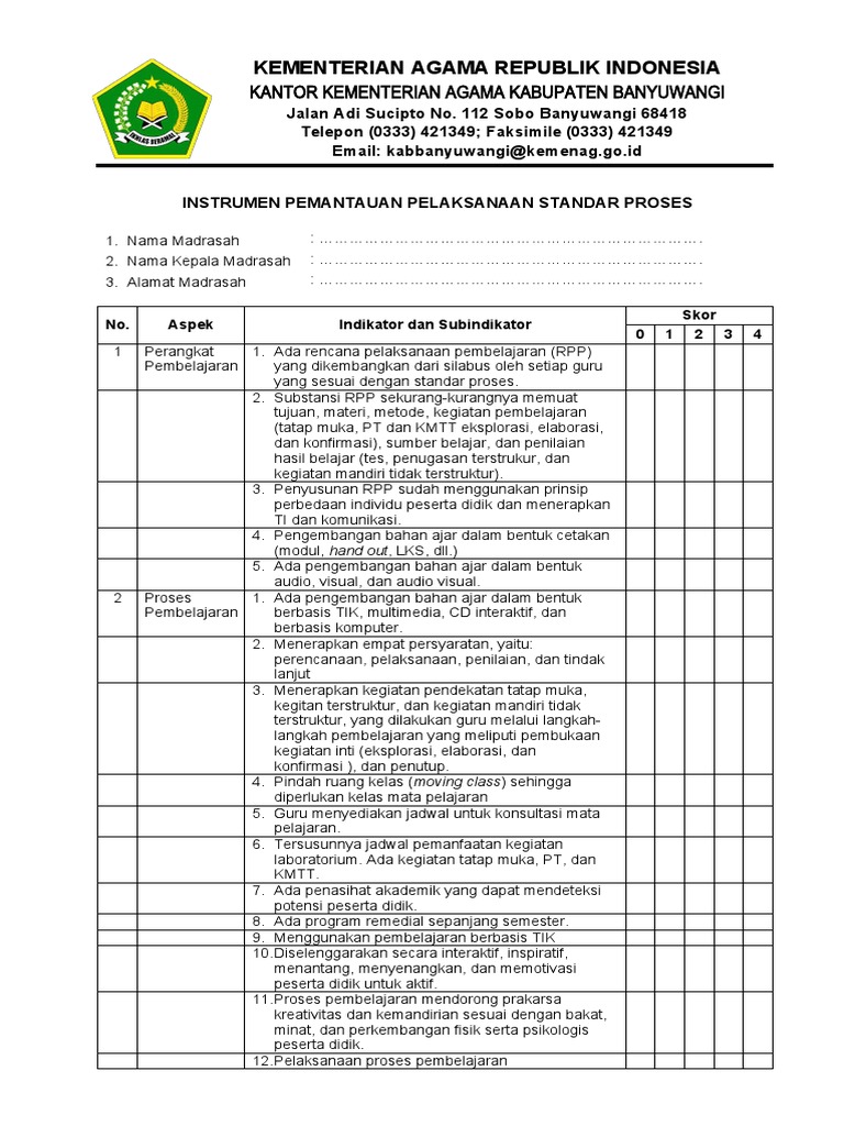 44.instrumen Pemantauan Pelaksanaan Standar Proses | PDF | Karier & Perkembangan