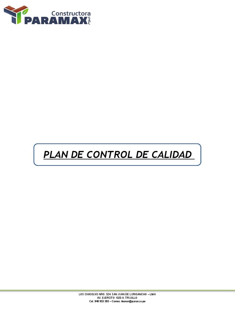 Plan de Control de Calidad | PDF | Calidad (comercial) | Sistema de manejo de calidad