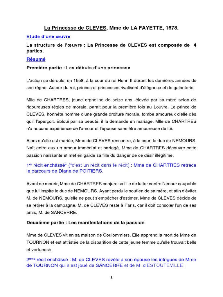 Résumé de La Princesse de Clèves | PDF