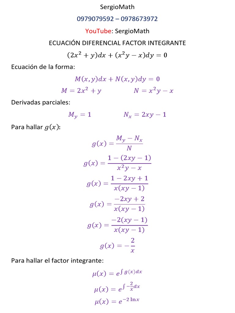 Ecuaciones Diferenciales Con FACTOR INTEGRANTE Transformadas A ...