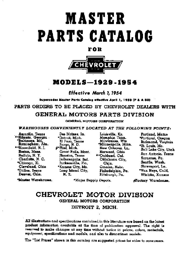 1929 - 1954 Chevrolet Chevy Master Parts Catalog | PDF