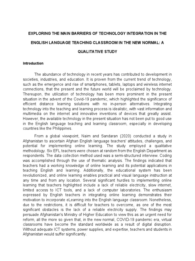 Exploring The Main Barriers of Technology Integration in The English Language Teaching Classroom ...