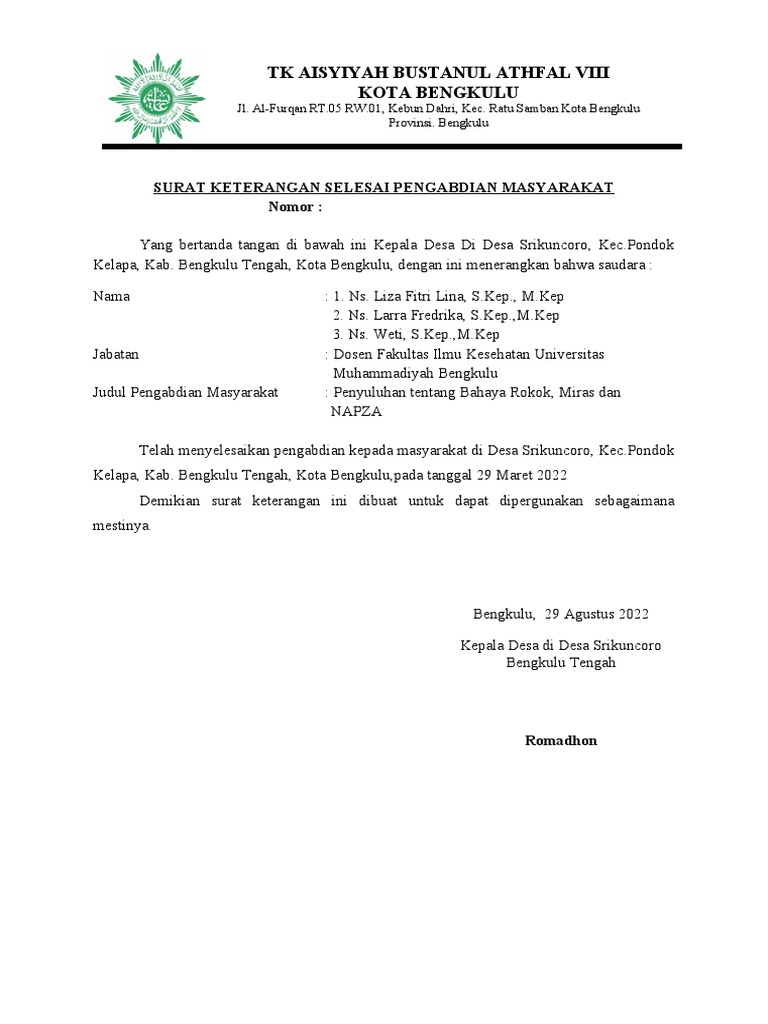 Surat Keterangan Selesai Pengabdian Masyarakat | PDF