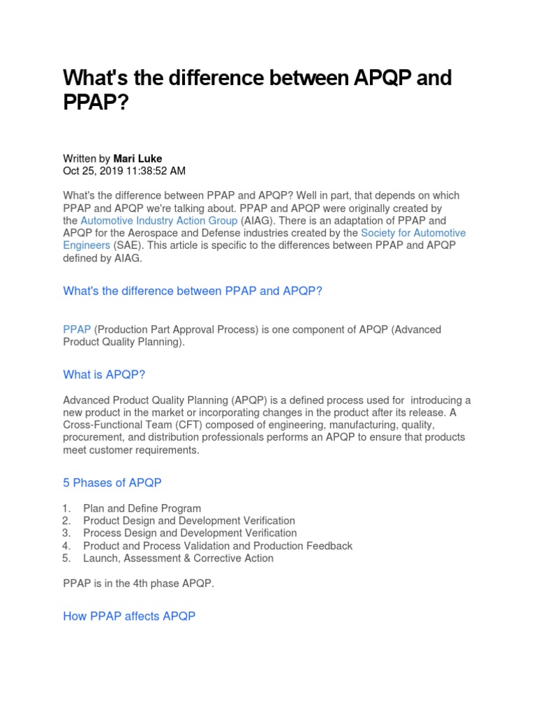 APQP vs. PPAP: Key Differences Explained | PDF | Computers
