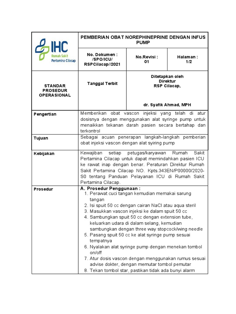 Pemberian Vascon dengan Syringe Pump | PDF