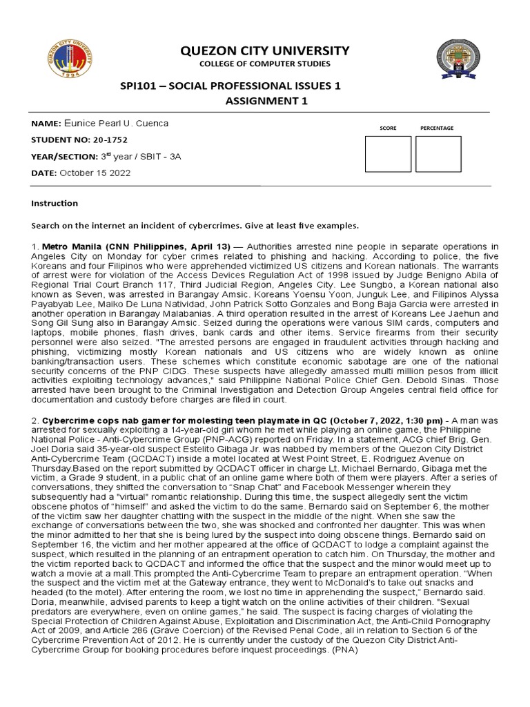 SPI101 - MIDTERM ASSIGNMENT Week2 | PDF | Cybercrime | Arrest