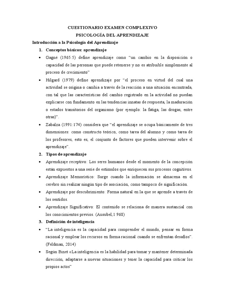 Cuestionarios para Examen Complexivo | PDF | Aprendizaje | Inteligencia