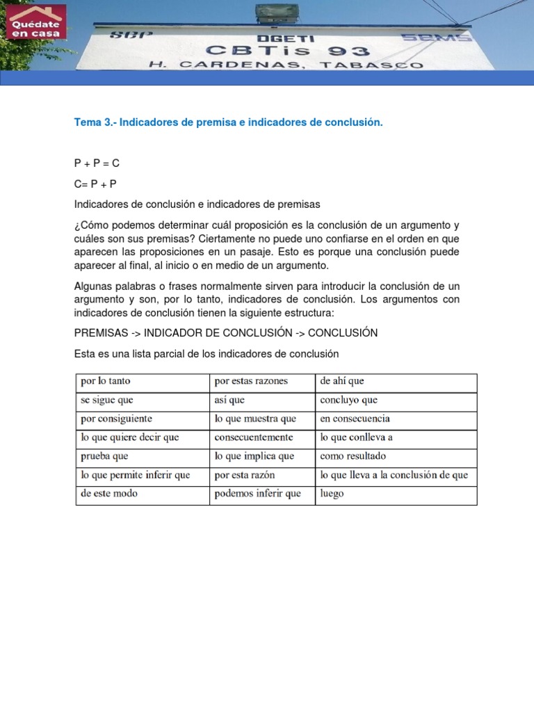 Tema 3 Indicadores de Premisa y Conclusion | PDF