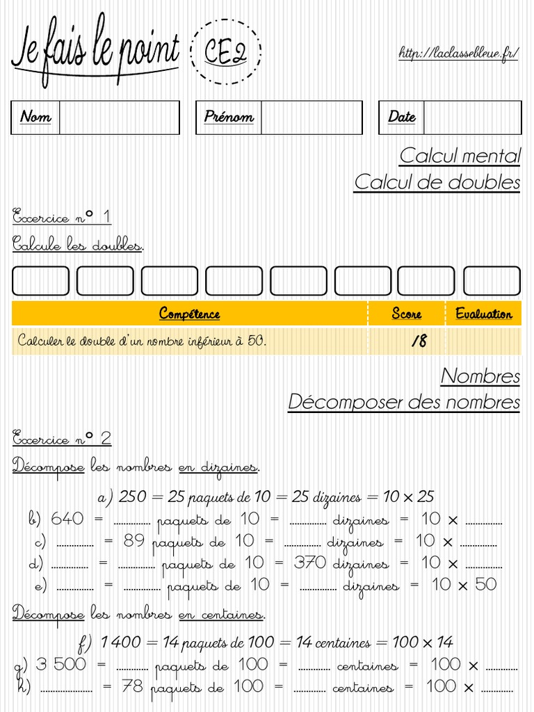 Évaluation Mathématiques CE2 Imprimable | PDF