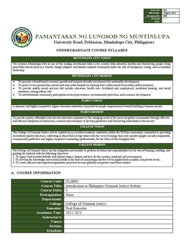 CCJ - 2022 - CLJ0001 - Introduction To Philippine Criminal Justice ...