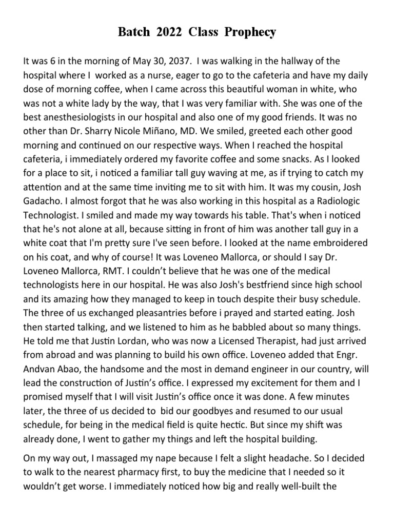 2037 Class Reunion Prophecy | PDF | Waiting Staff