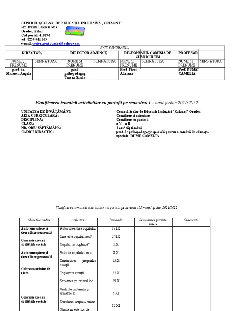 Planif. Cu Parintii | PDF