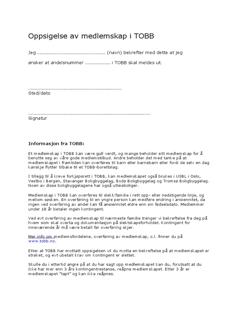 TOBB Oppsigelse | PDF TOBB Oppsigelse | PDF