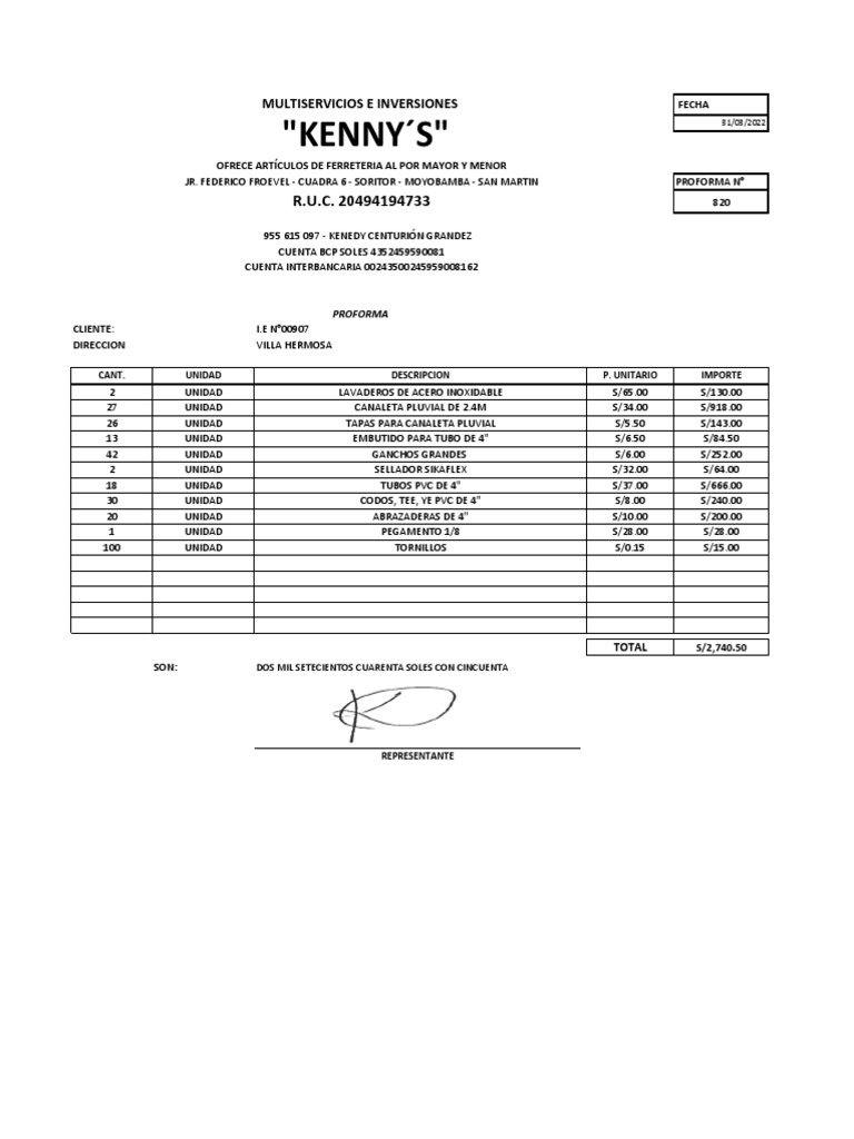 Proforma Villa Hermosa Kenny | PDF | Hogar, jardinería y bricolaje