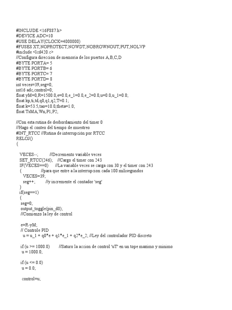 Control PID Código C Compilador CCS | PDF | Circuitos electrónicos ...