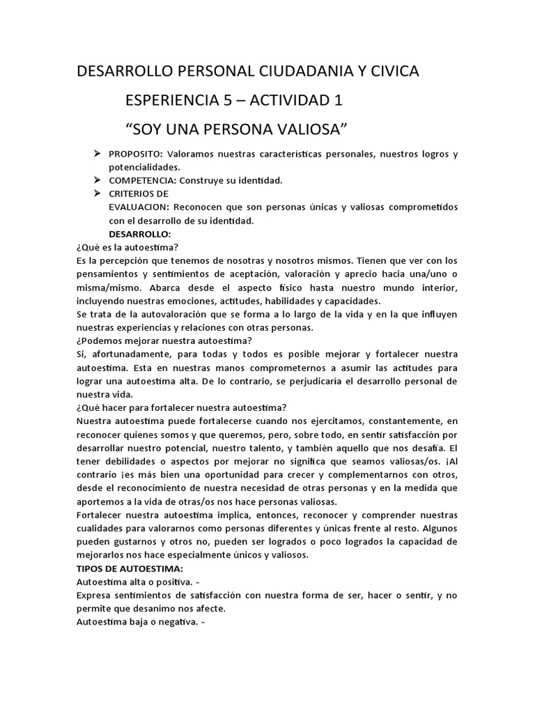 Actividad 1 DPCC | Descargar gratis PDF | Desorden alimenticio | Autoestima