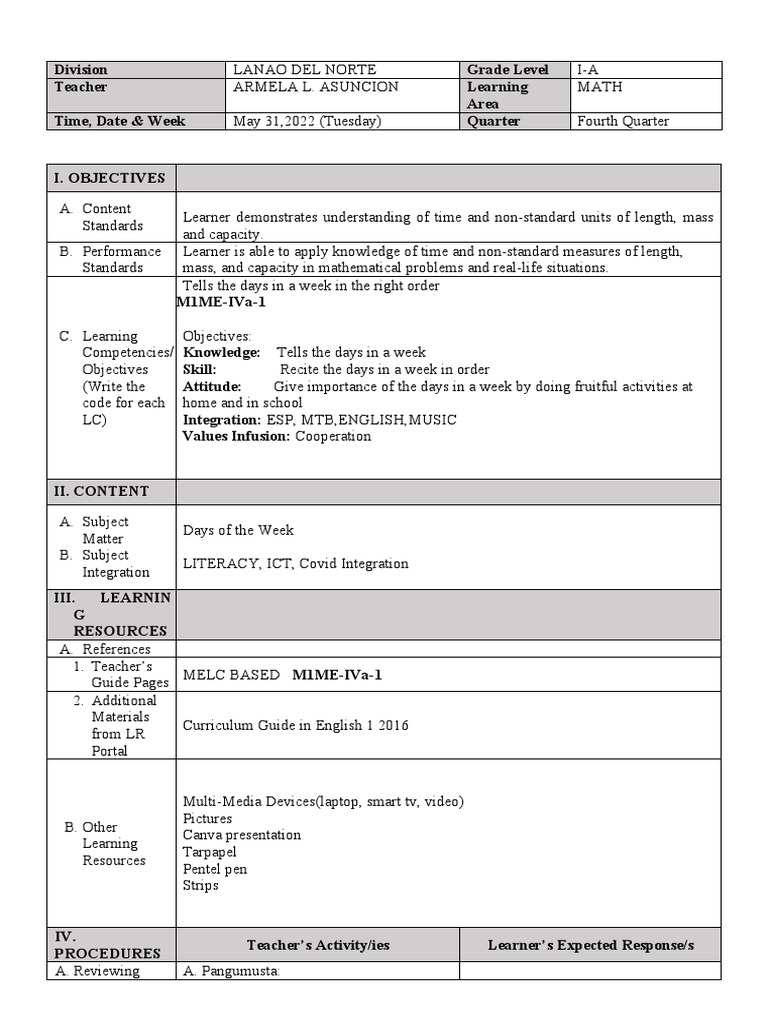 COT Math DLP 2022 4TH GRADING Final | PDF