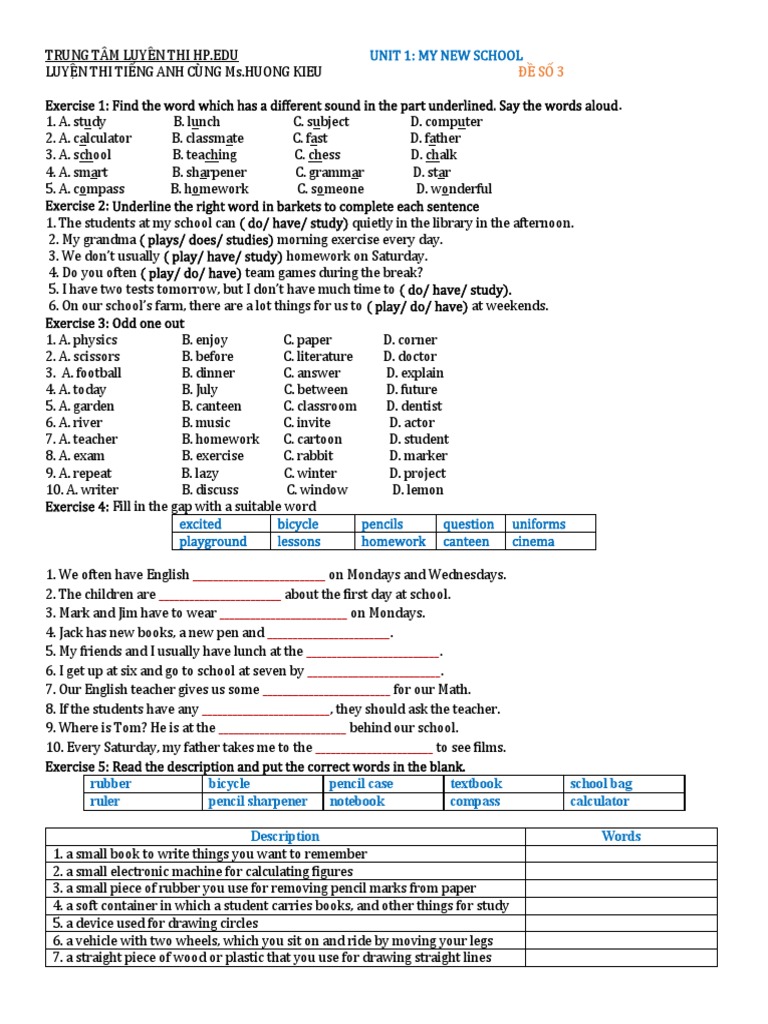 E6 UNIT-1 ĐỀ-3 | PDF | Books | Pencil