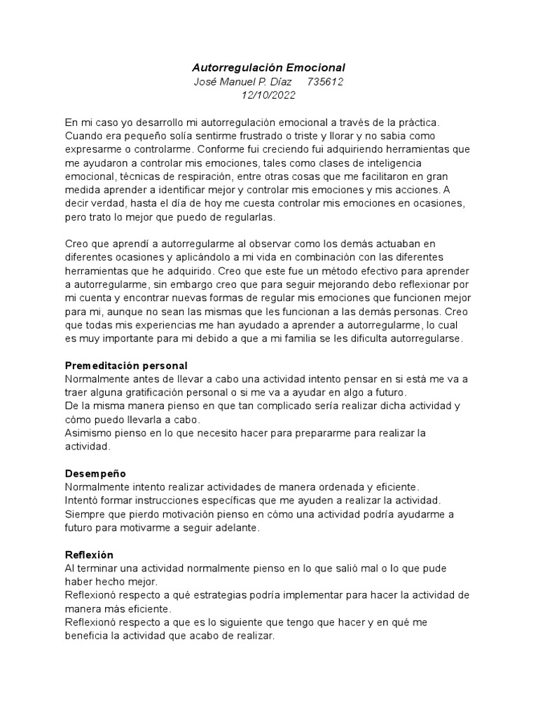 Autorregulación Emocional | PDF | Las emociones | Autorregulación emocional
