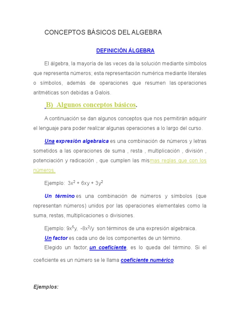 Conceptos Básicos Del Algebra | PDF | Multiplicación | Análisis matemático
