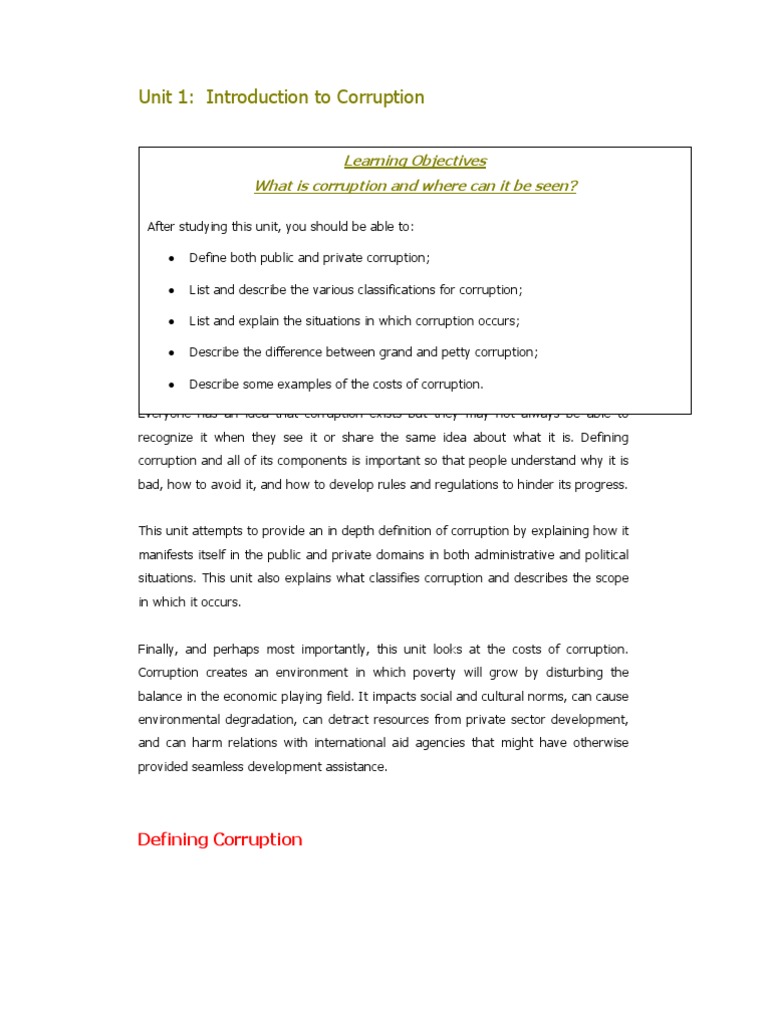 Understanding Corruption: Definitions & Impact | PDF | Political ...