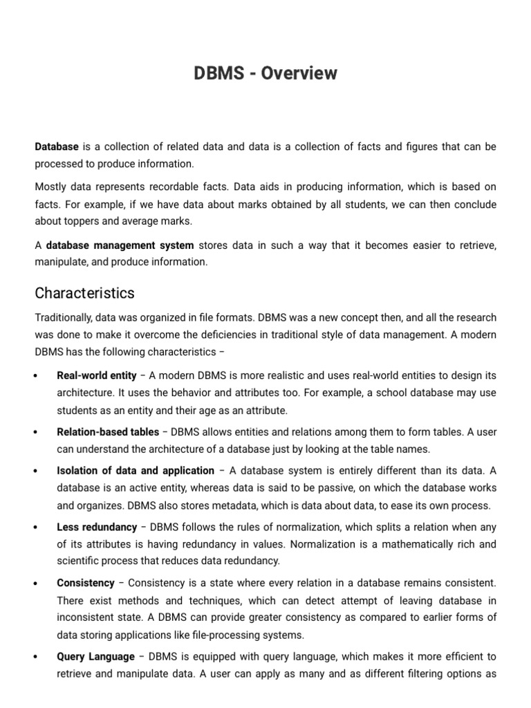 DBMS - Overview | PDF | Databases | Acid