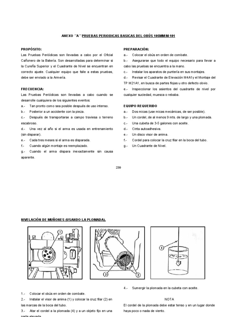 Anexo A Pruebas Periodicas Del Obús M101 | PDF | Obús | Tornillo