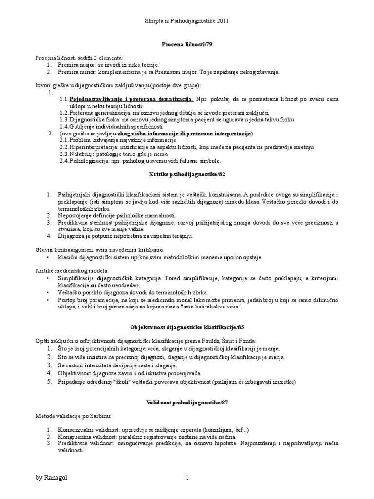 Psihodijagnostika Skripta 2011 | PDF