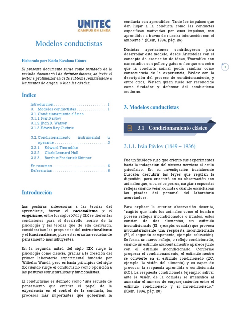 Escalona, E. - 2019 - Modelos Conductistas | PDF | Reforzamiento | Aprendizaje