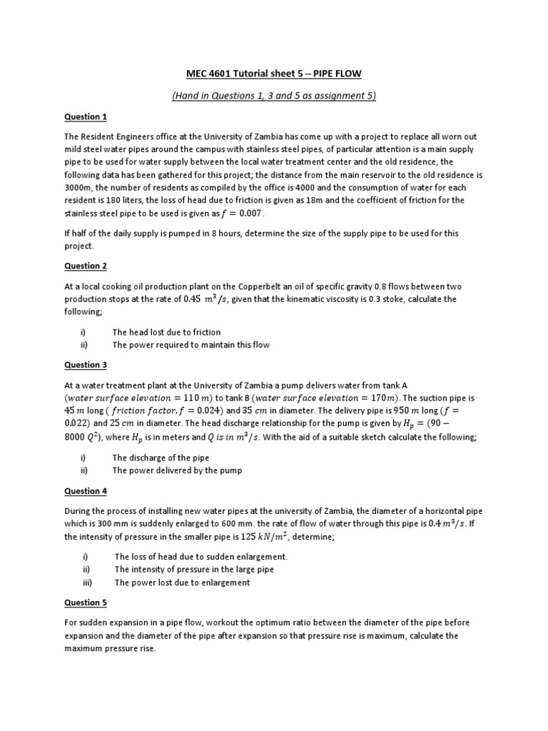 MEC 4601 Pipe Flow | PDF | Pump | Pipe (Fluid Conveyance)
