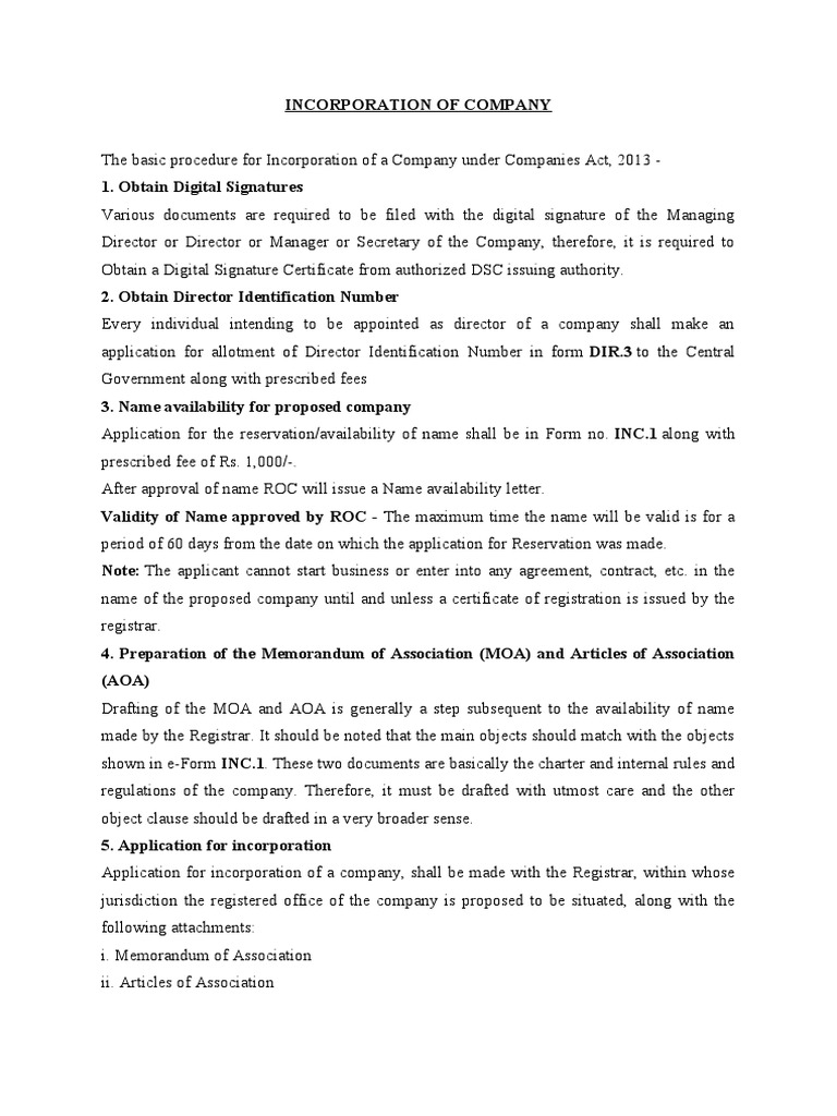 Company Incorporation Process 2013 | PDF | Finance & Money Management