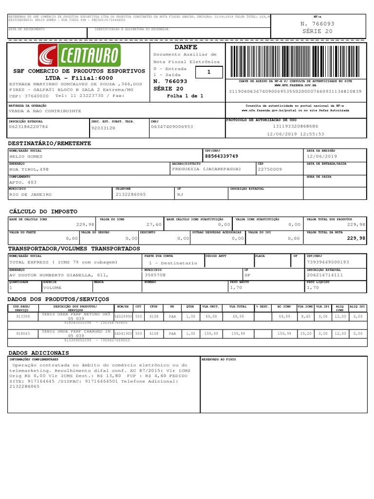 Nota Fiscal | PDF | Recibo | Documentos empresariais