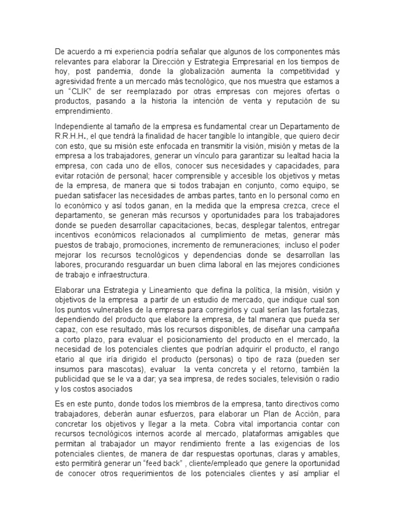 Semana 2 Tarea Direccion y Planificacion Estrategica RRHH | PDF | Business | Gestión de recursos ...