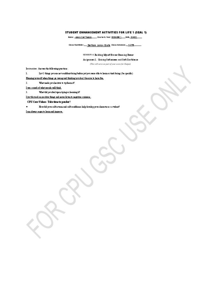 SESSION 4 Building Myself Braver, Beaming, Better Assignment 1 Worksheet-1 | PDF | Self-Improvement