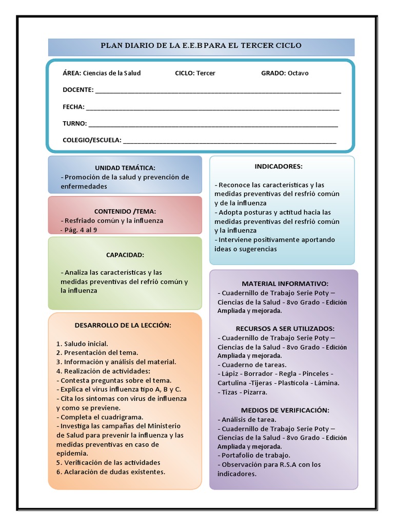Plan Diario Salud 8° Grado | PDF | Influenza | VIH / SIDA