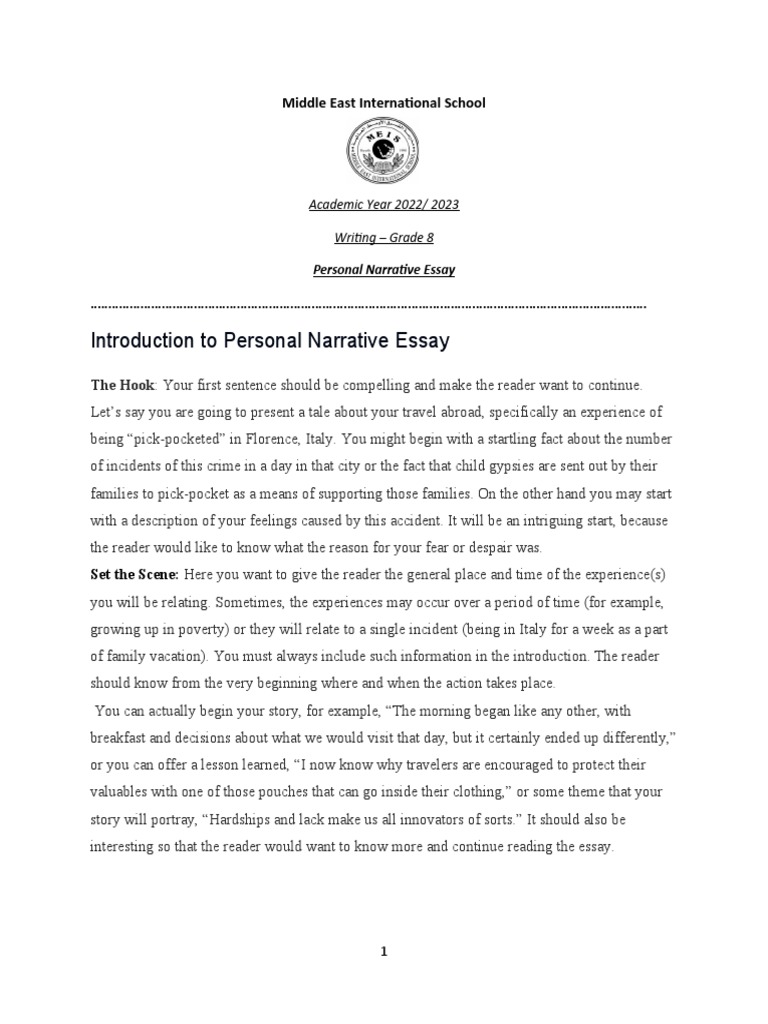 Personal Narrative Format | Download Free PDF | Essays | Experience
