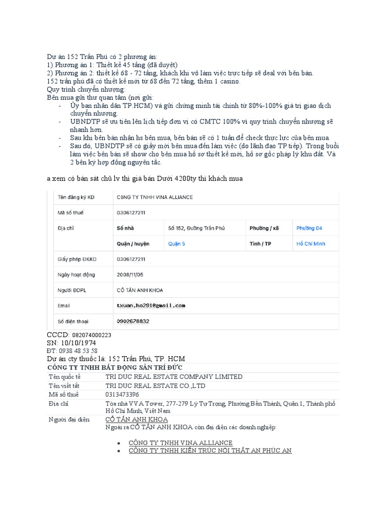 CTy TNHH Vina Allience - 152 Tran Phu HCM | PDF