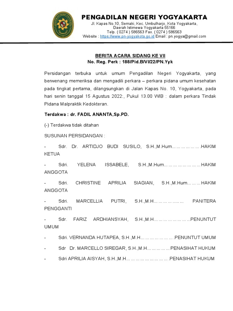 Berita Acara Sidang Ke Vii | PDF