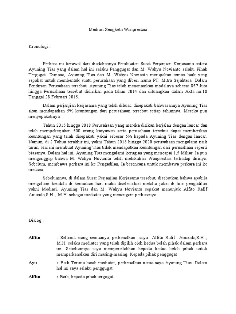 Mediasi Sengketa Wanprestasi | PDF