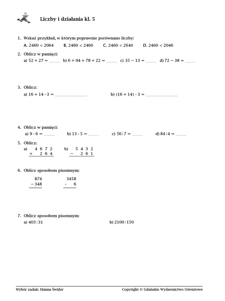 Liczby I Działania Kl.5 Dostosowanie | PDF