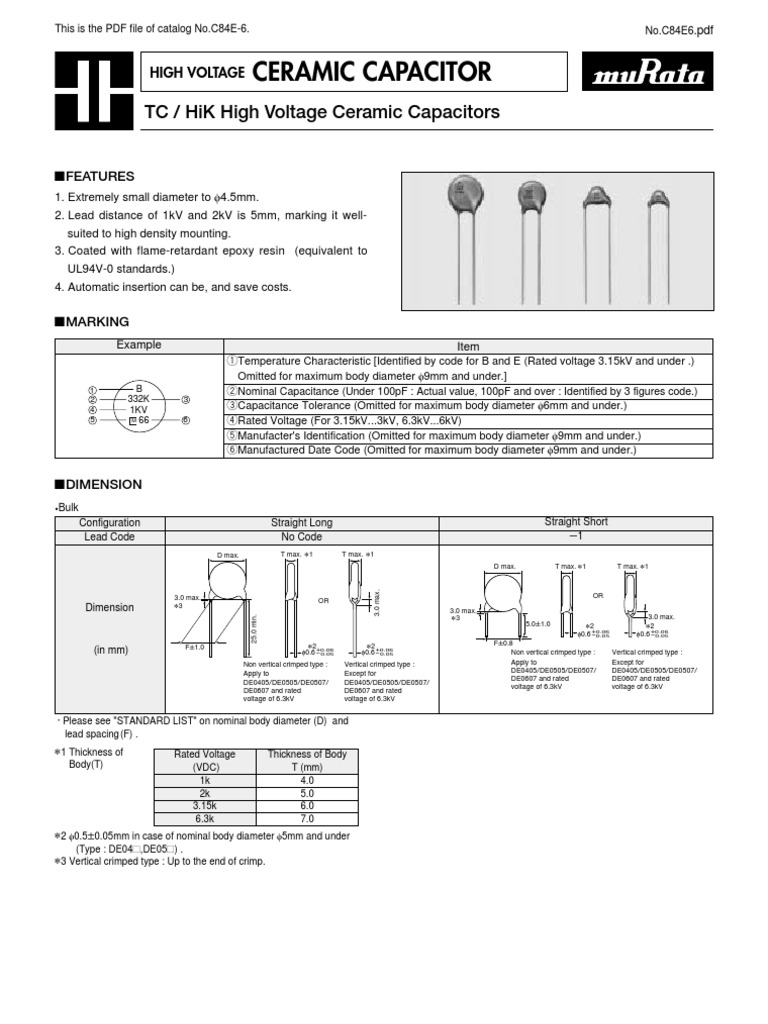 Ceramic Capacitor: TC / Hik High Voltage Ceramic Capacitors | PDF ...