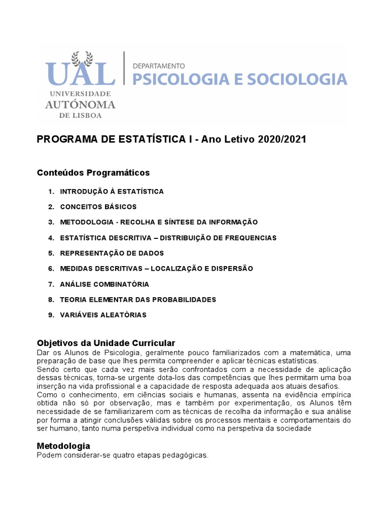 PROGRAMAS DE ESTATÍSTICA I e II - 20-21 | PDF