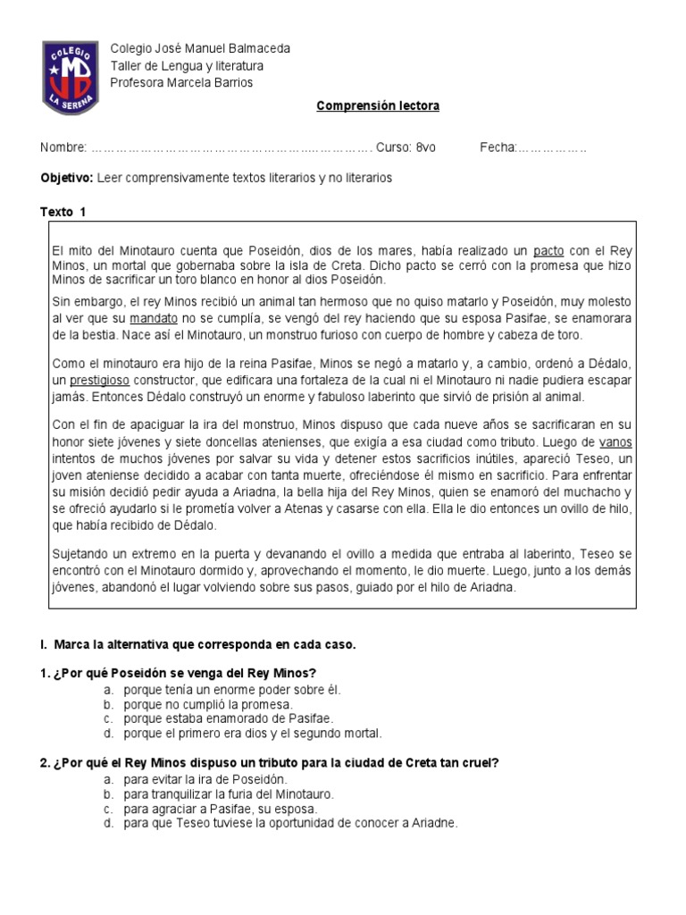 Comprensión Lectora 8vo | PDF