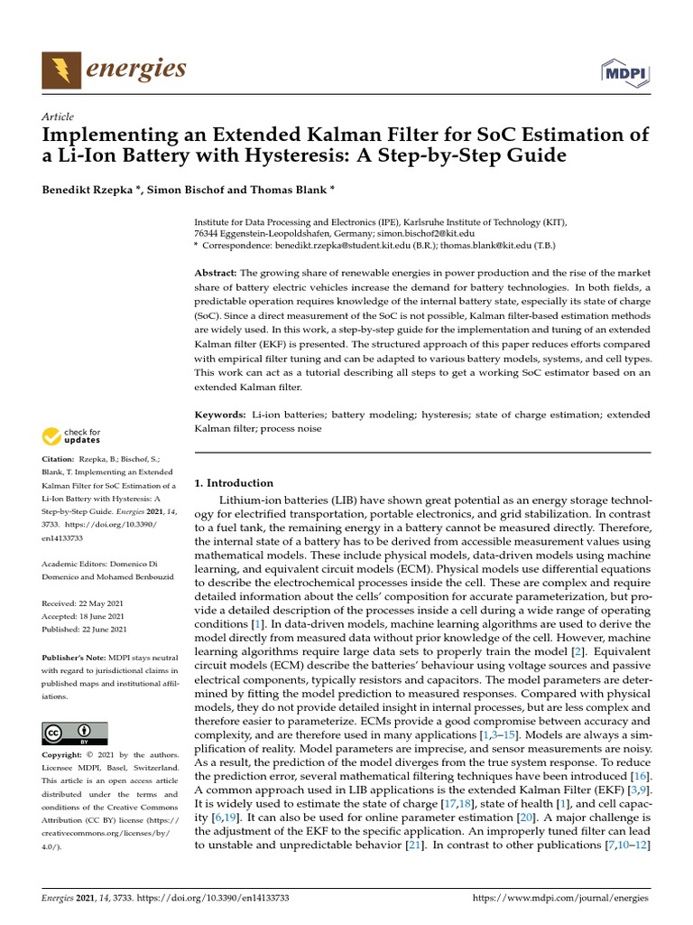 Implementing An Extended Kalman Filter For SoC Est | PDF | Kalman ...