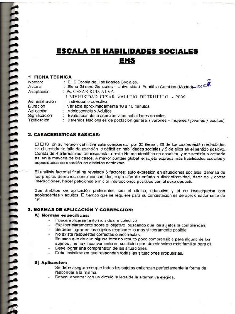 Escala de Habilidades Sociales de Cesar Ruiz Alva | PDF