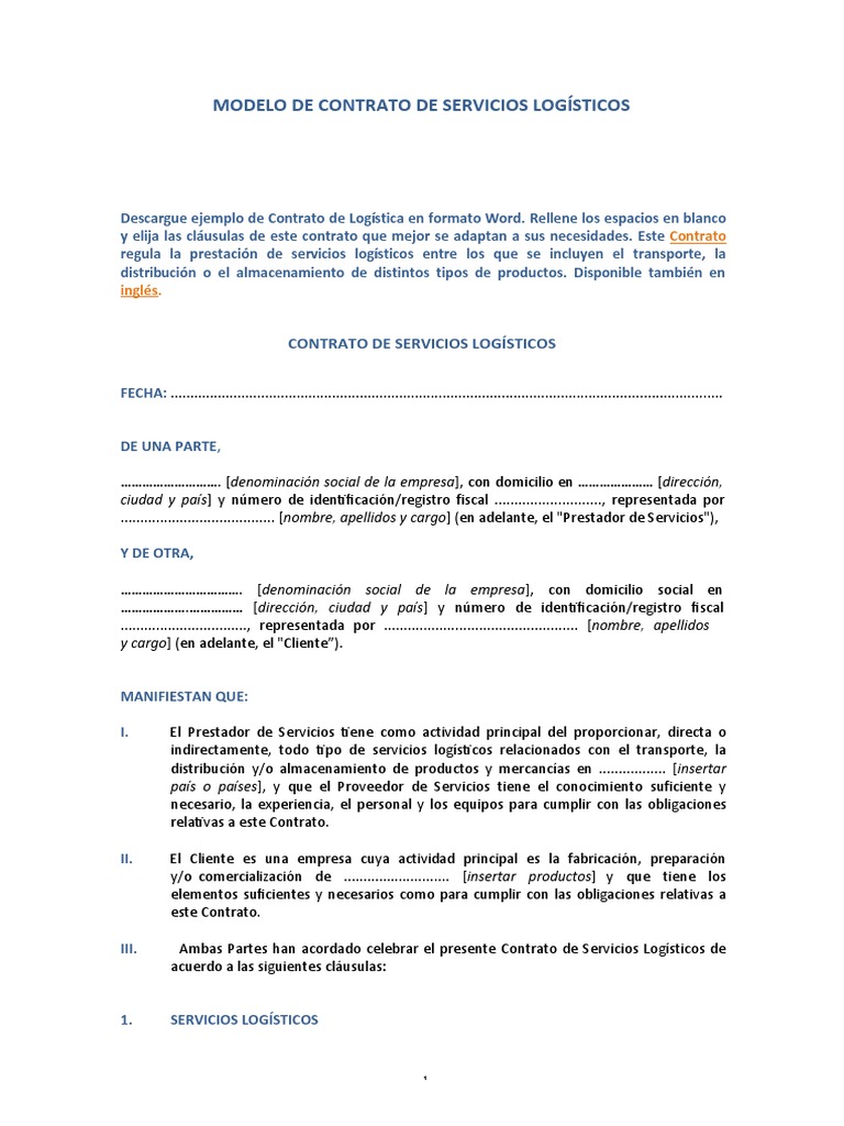 Modelo de Contrato de Servicios Logísticos | PDF | Arbitraje | Logística Modelo de Contrato de Servicios Logísticos | PDF | Arbitraje | Logística