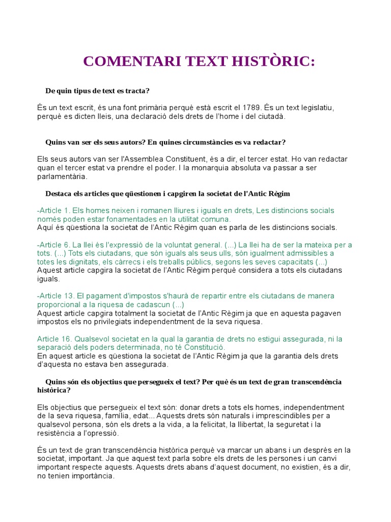 Comentari Text Històric | PDF