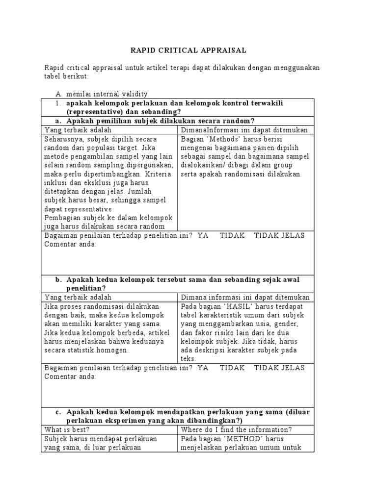CONTOH RAPID CRITICAL APPRAISAL Terapi | PDF
